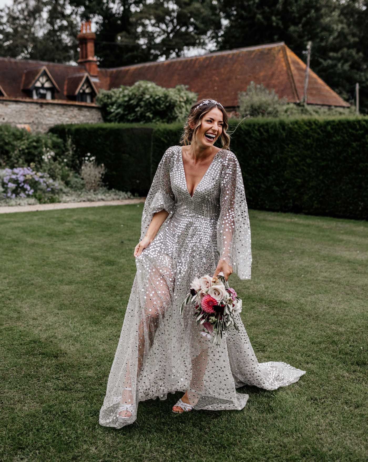 Silver Sequin Wedding Dress at Tipi Wedding - Rock My Wedding