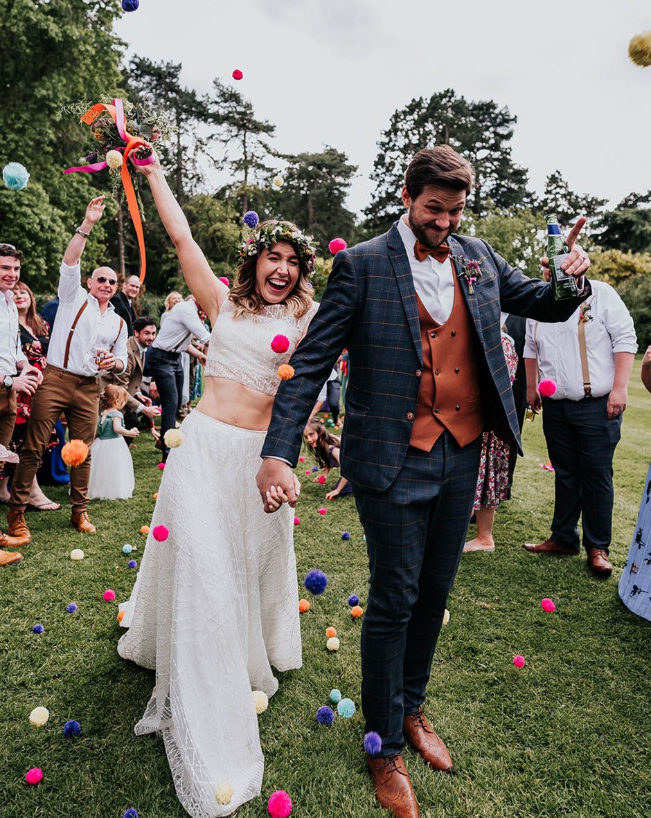 Wedding Fest With Pom Pom Confetti, Wildflowers And Disco Balls
